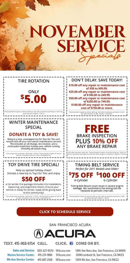 Auto Service Specials | San Francisco Acura near Bay Area